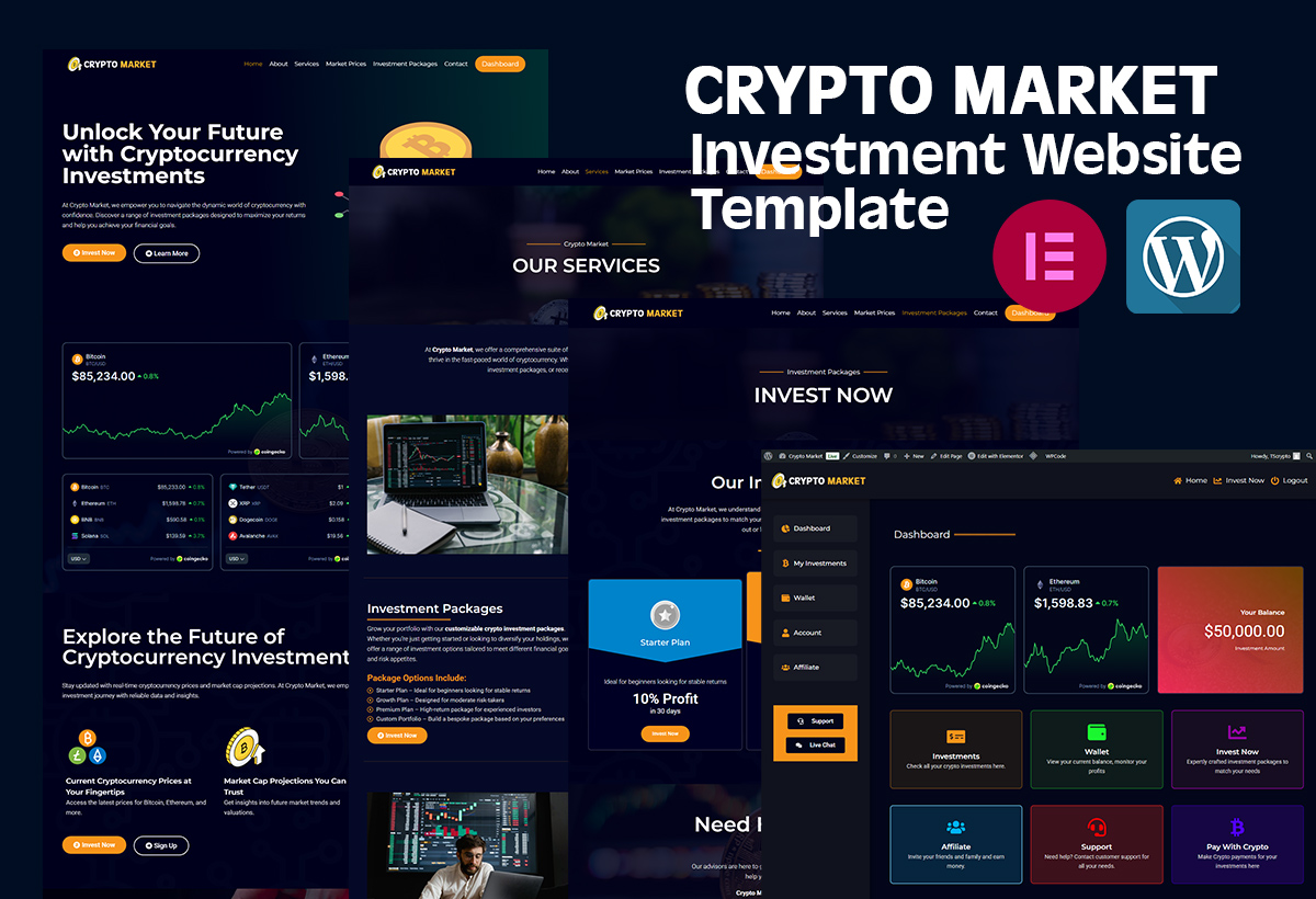 Crypto Market - Premium Crypto Investment Website Template | Template Selar