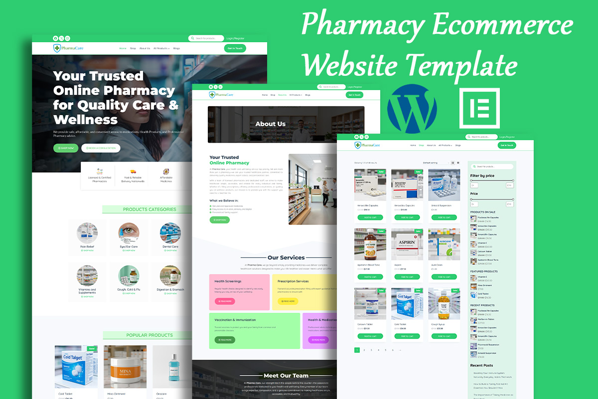 Pharmacy Elementor Ecommerce Template for Pharmacy & Health Stores ...
